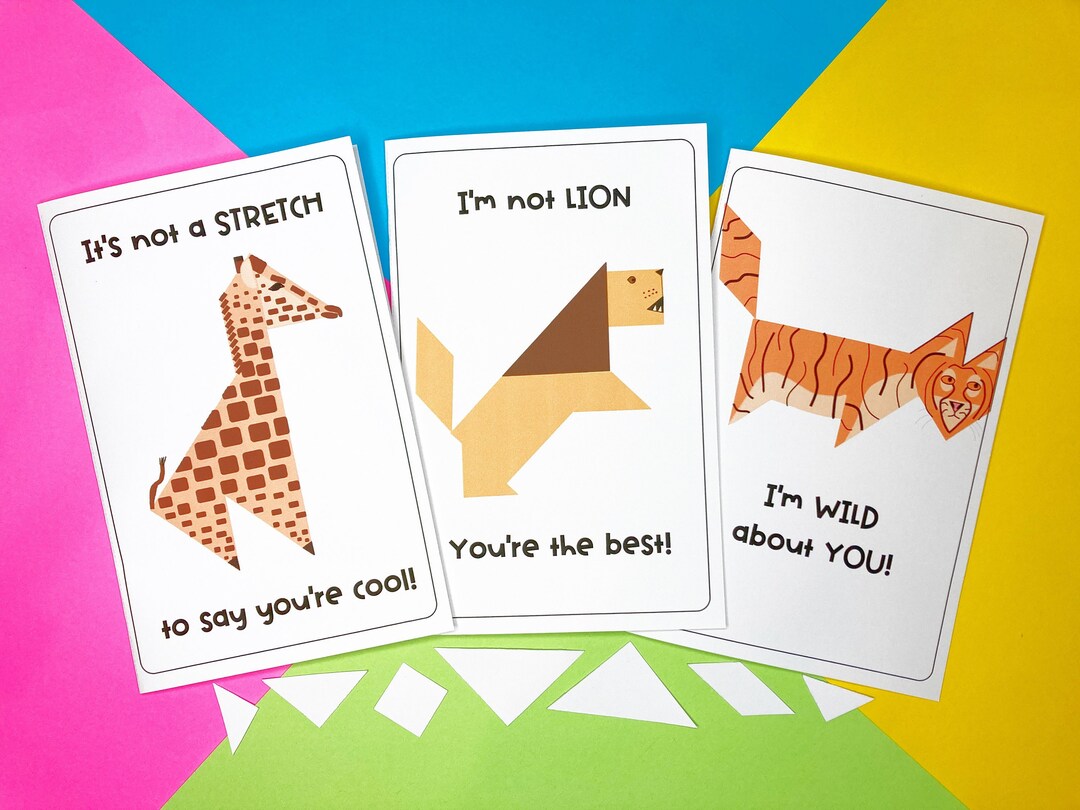 Valentines Day Cards for Students Printable Zoo Tangram Puzzles With ...