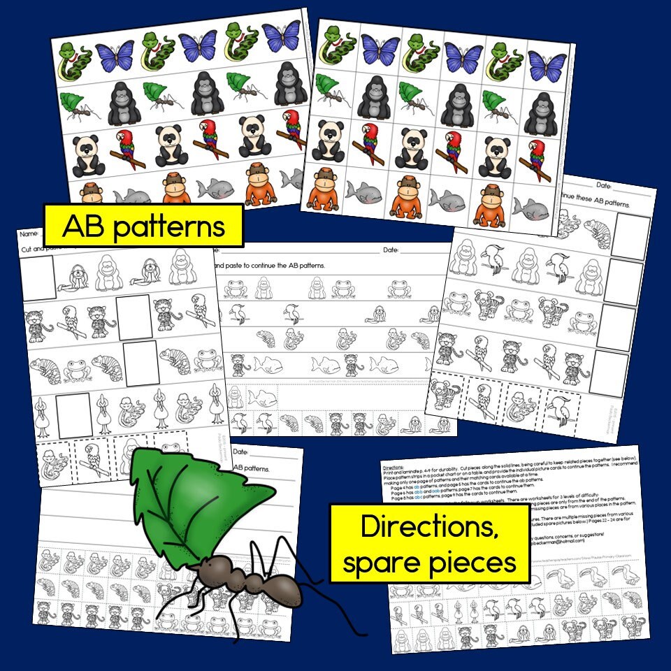 Rainforest Animal Patterns Math Centers With AB ABC and ABB Patterns - Etsy