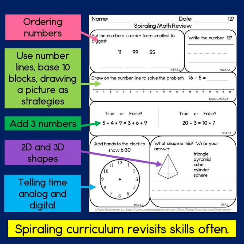 Math Spiral Review Daily Worksheets Morning Work Homework Month 7 - Etsy