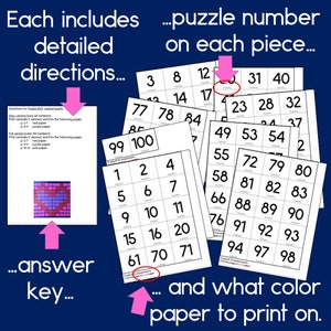 Valentines Day 100 Chart Mystery Pictures for Hundreds Pocket Charts - Etsy