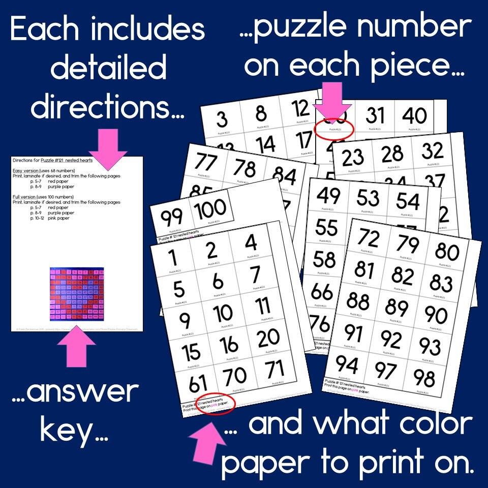 Valentines Day 100 Chart Mystery Pictures for Hundreds Pocket Charts - Etsy