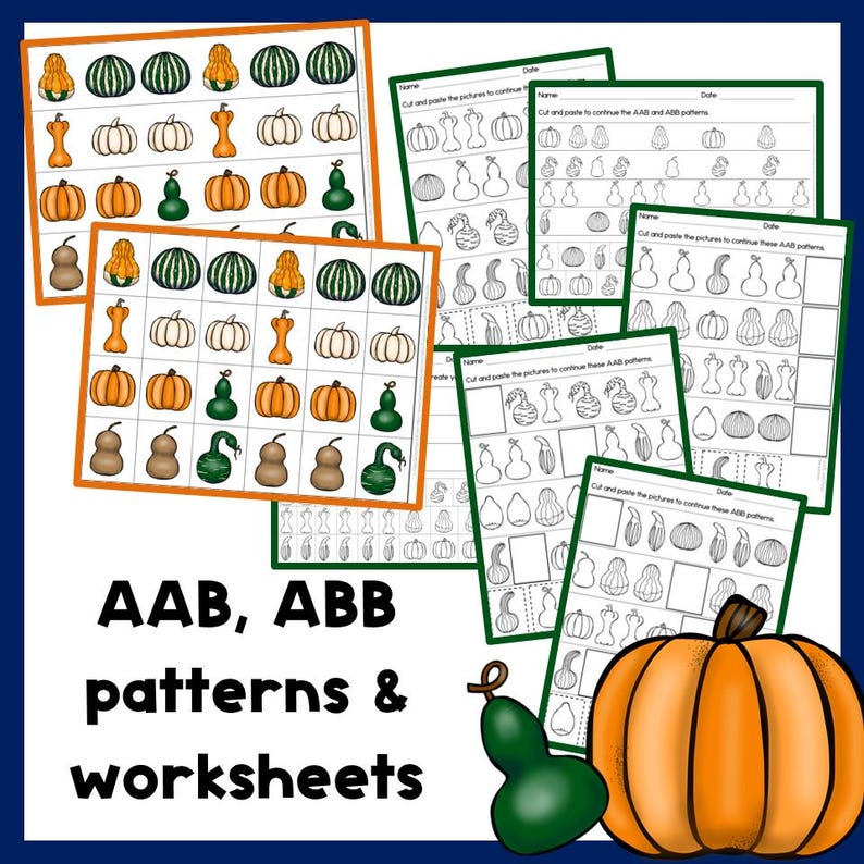 Pumpkin Patterns Fall Math Center Patterning Worksheets for Preschool ...