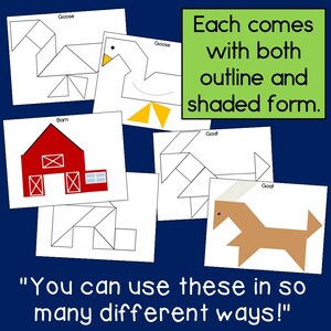 Farm Tangram Puzzles | 2D Shapes Math Center | Printable Tangrams - Etsy