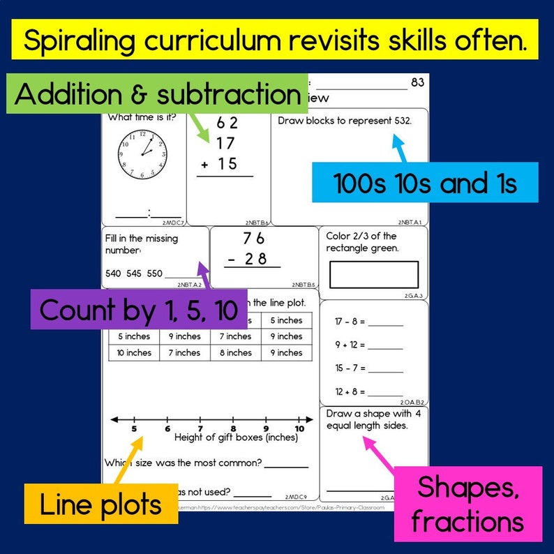 2nd Grade Math Spiral Review | Morning Work | Homework | Warm Ups Month ...