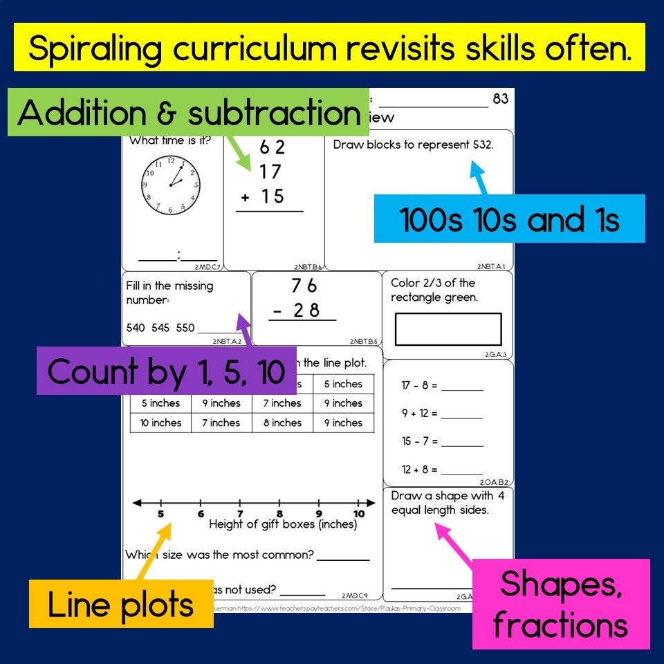2nd Grade Math Spiral Review | Morning Work | Homework | Warm Ups Month ...