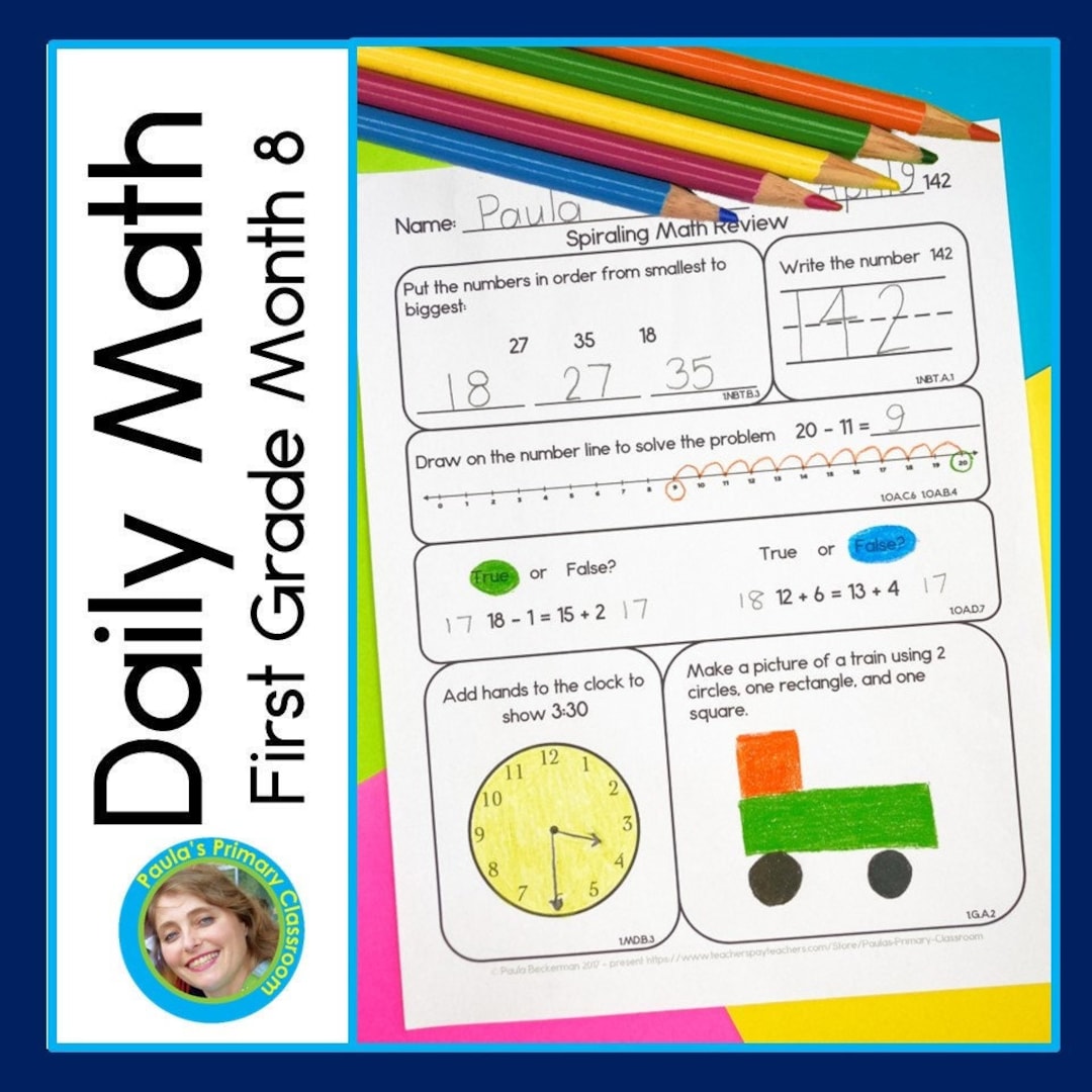 1st Grade Math Spiral Review Daily Worksheets Morning Work Homework ...