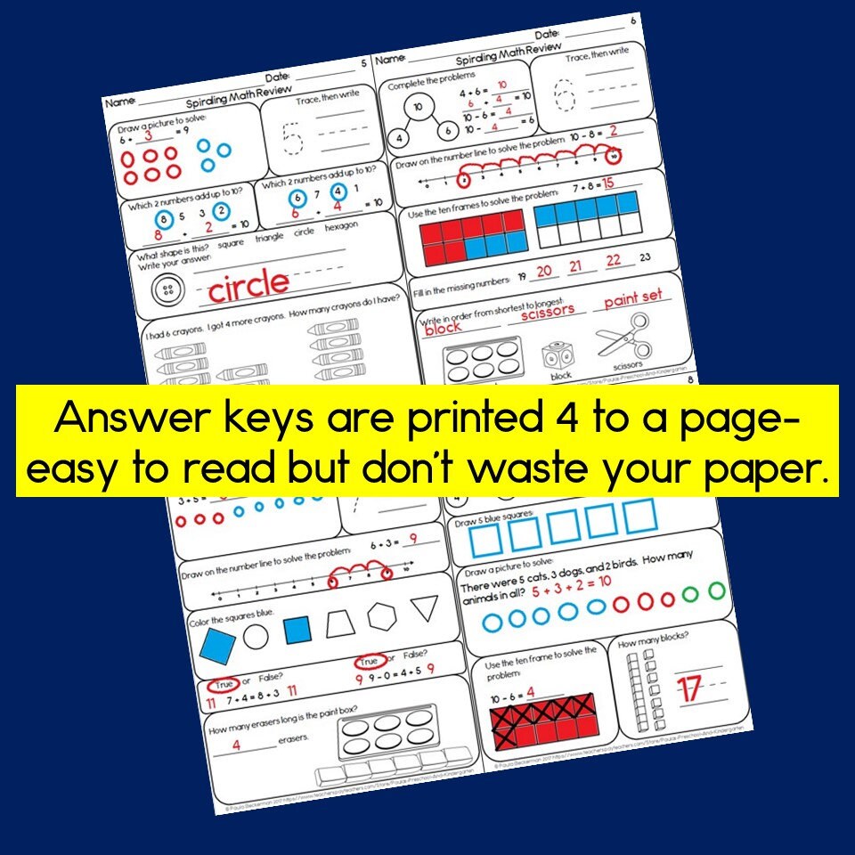 Math Spiral Review Daily Worksheets Morning Work Homework Month 1 - Etsy