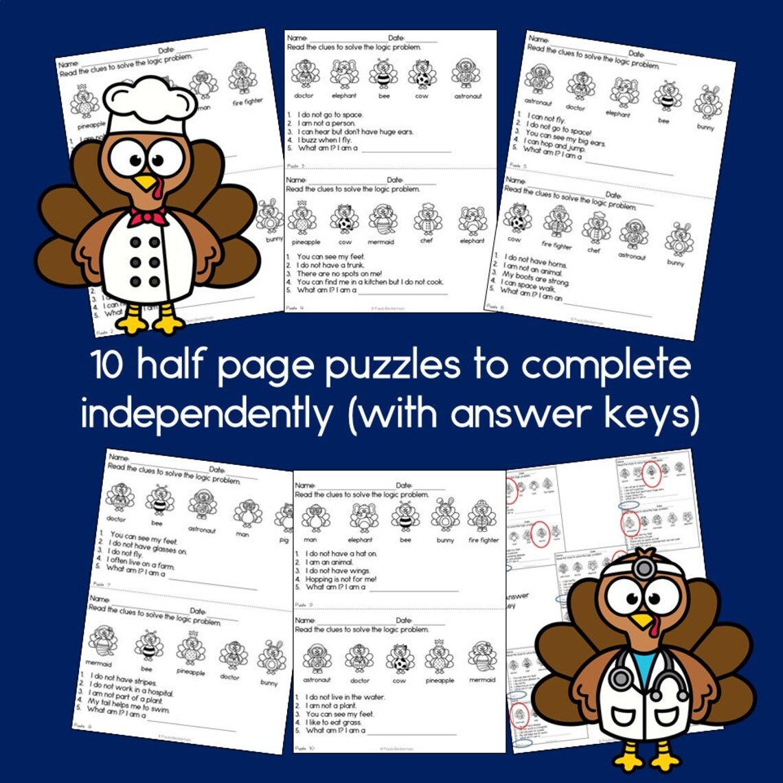 Thanksgiving Disguise a Turkey Math Logic Puzzles | Turkey in Disguise ...