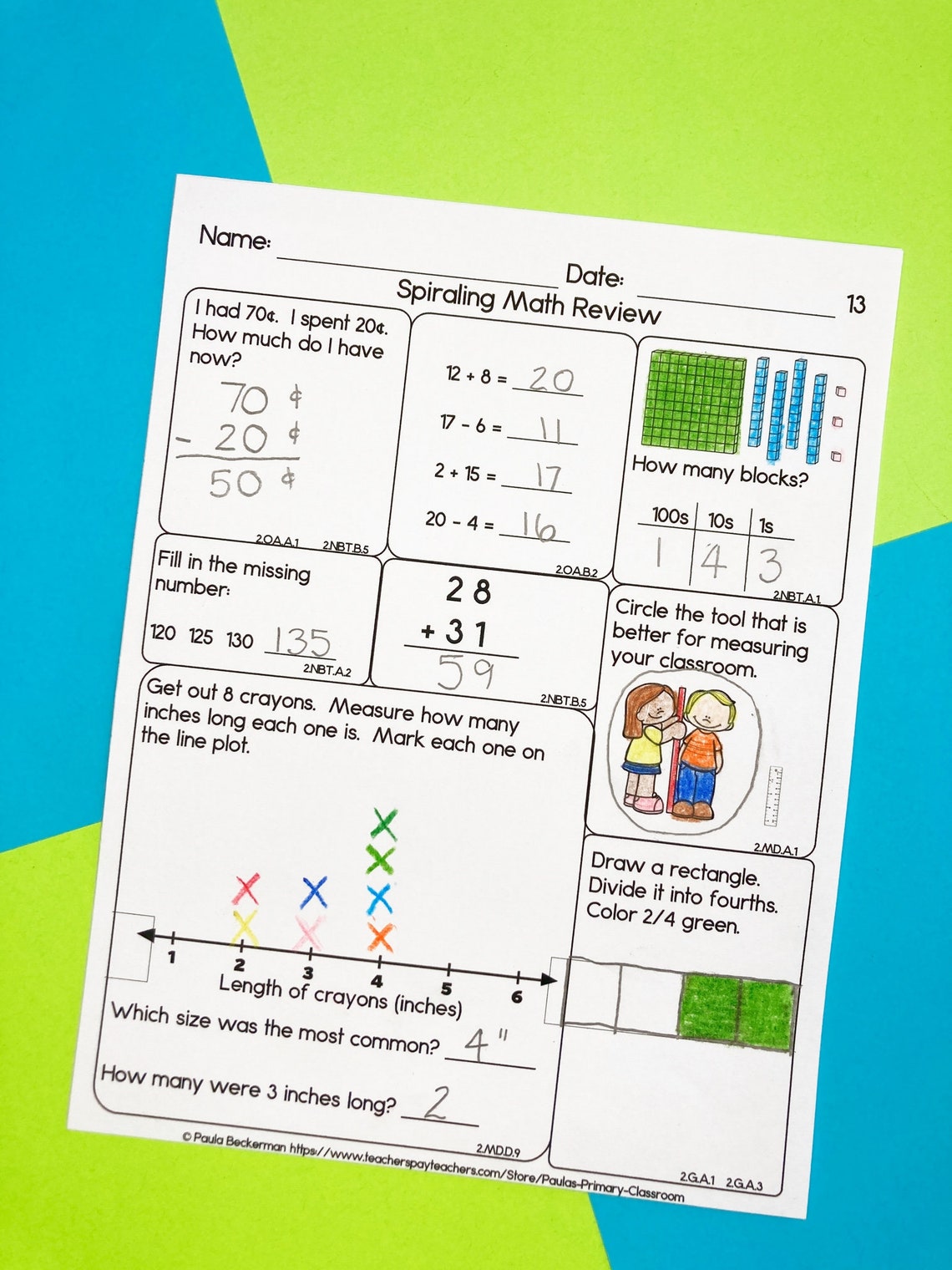 2nd Grade Math Spiral Review | Morning Work | Homework | Warm Ups Month ...