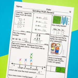 2nd Grade Math Spiral Review | Morning Work | Homework | Warm Ups Month ...