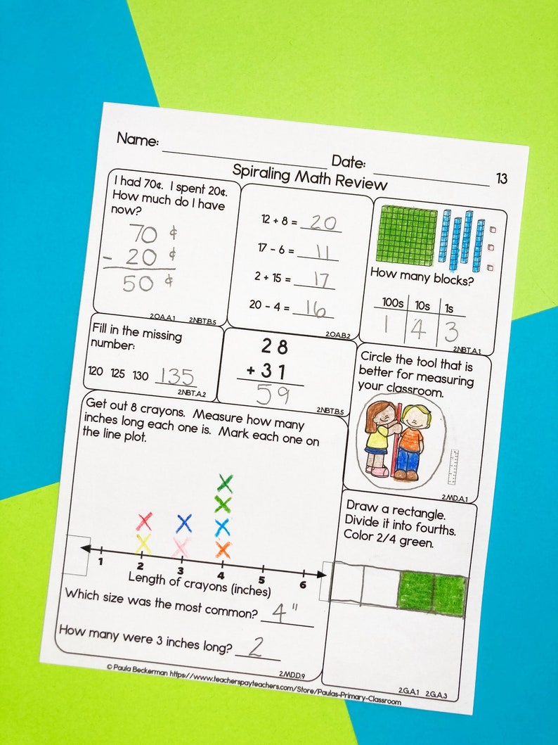 2nd Grade Math Spiral Review | Morning Work | Homework | Warm Ups Month ...