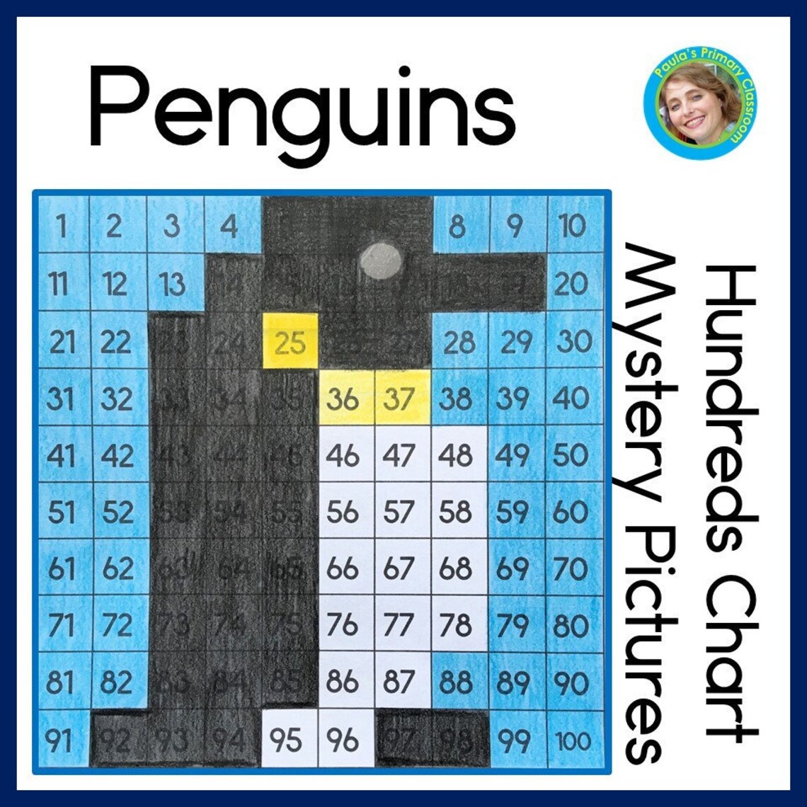 Penguin 100s Chart | Hundreds Charts | 100 Chart Mystery Pictures - Etsy