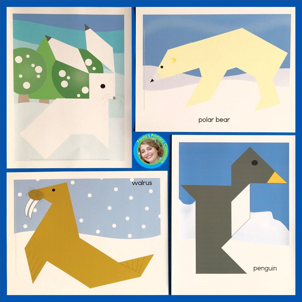Polar Animal Tangram Puzzles Printable 2D Shapes Math Center Tangrams ...