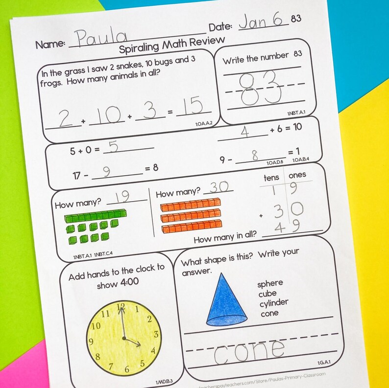 Math Spiral Review Daily Worksheets Morning Work Homework Month 5 ...