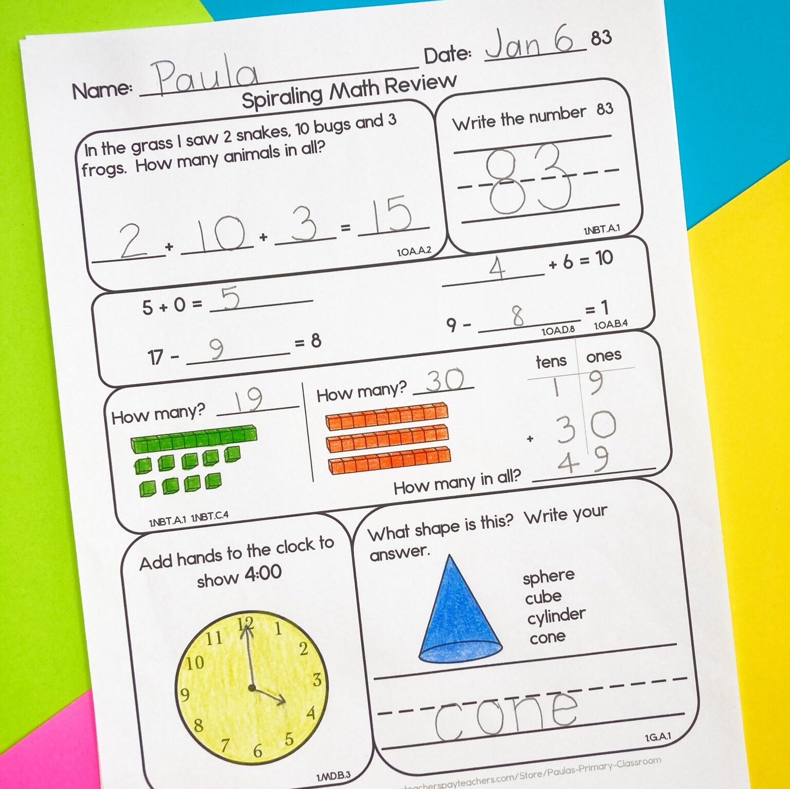 Math Spiral Review Daily Worksheets Morning Work Homework Month 5 ...