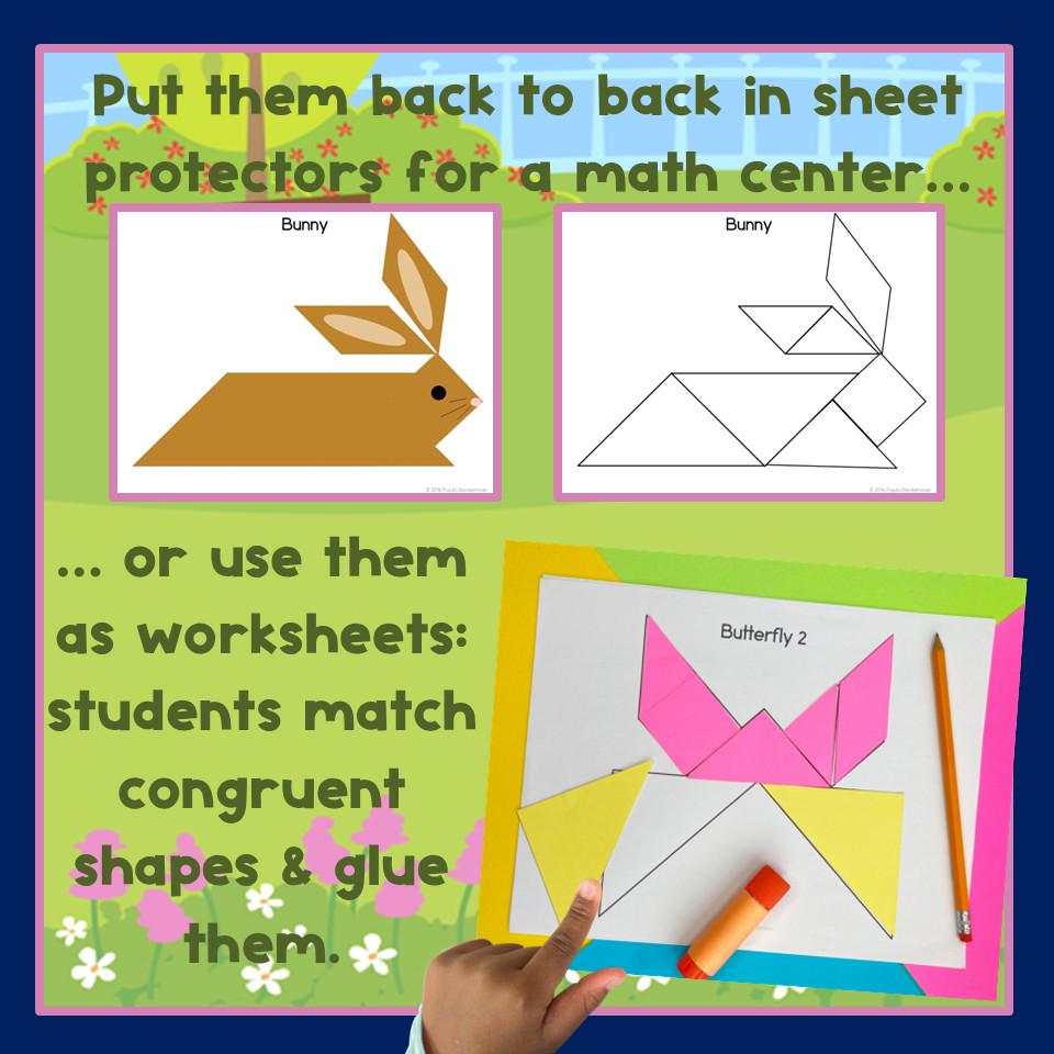 Spring Printable Tangram Puzzles Congruent 2D Shapes Math Center and ...