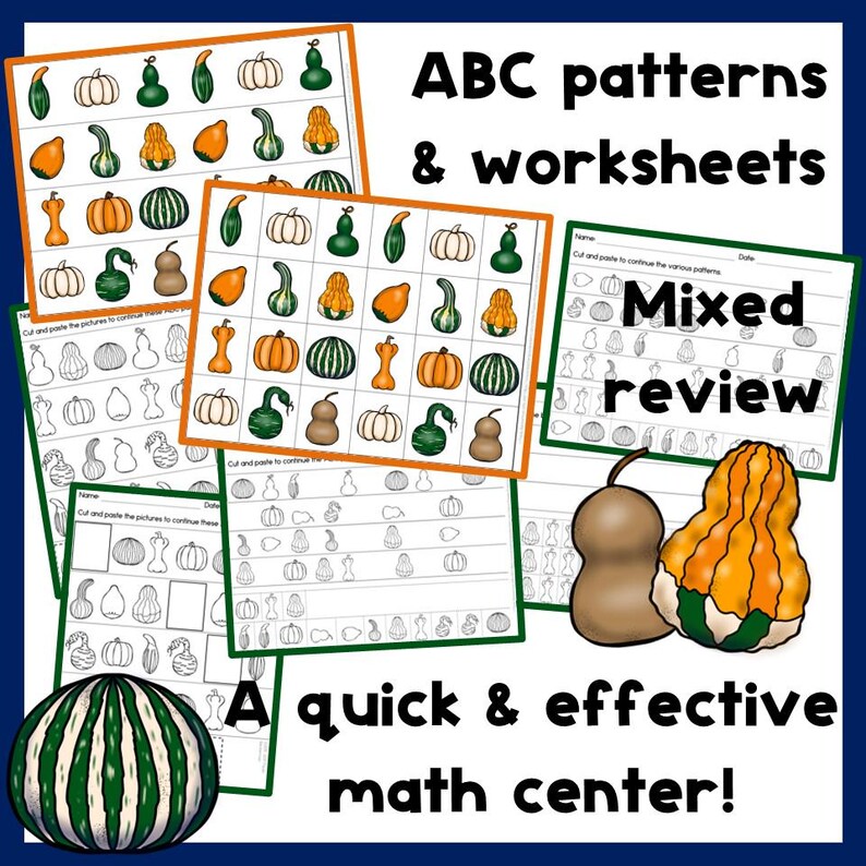 Pumpkin Patterns Fall Math Center Patterning Worksheets for Preschool ...