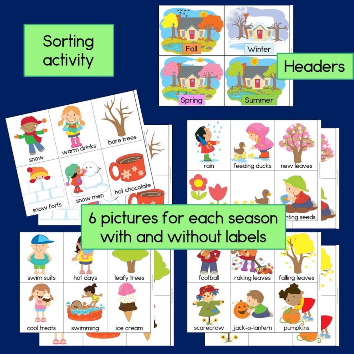 Four Seasons Picture Sorting Posters and Worksheet Spring Summer Winter ...