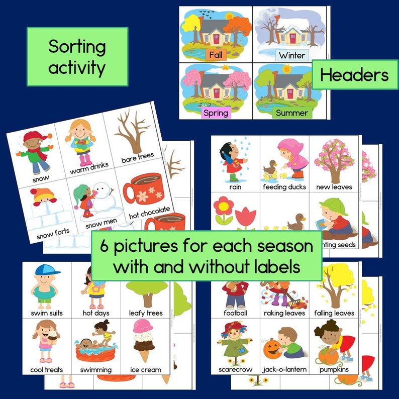 Four Seasons Picture Sorting Posters and Worksheet Spring Summer Winter ...