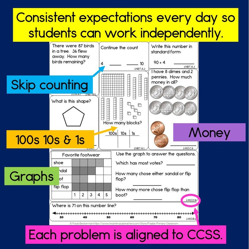 2nd Grade Math Spiral Review | Morning Work | Homework | Warm Ups Month ...