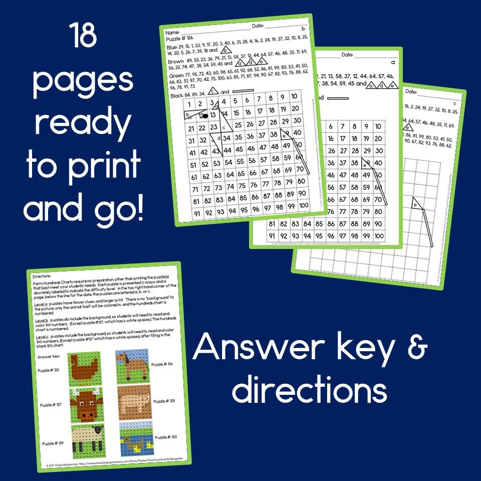 Farm Animals 100s Chart | Hundreds Charts | 100 Chart Mystery Pictures ...