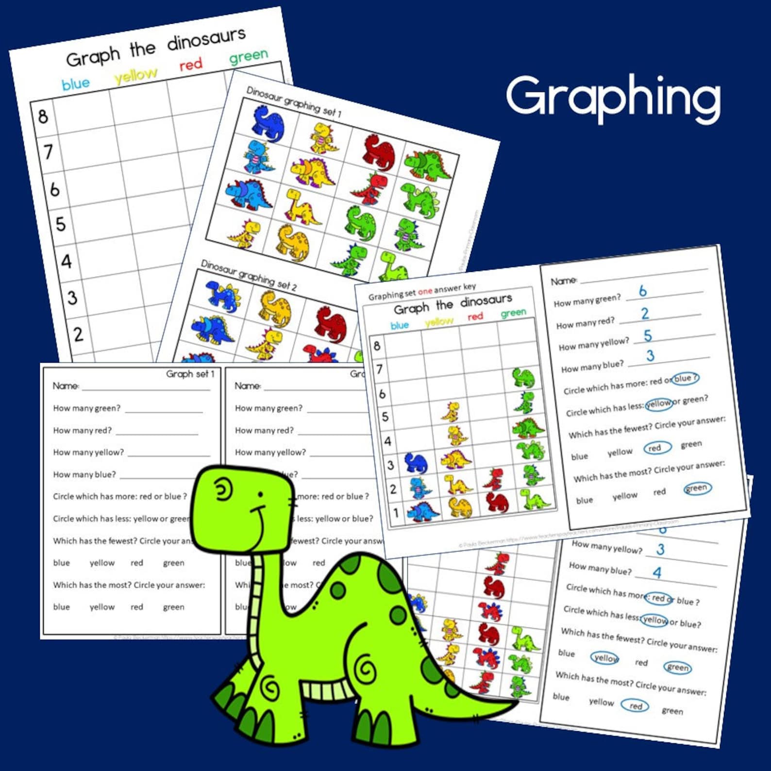Dinosaur Math Graphing Sorting and Venn Diagram Centers - Etsy