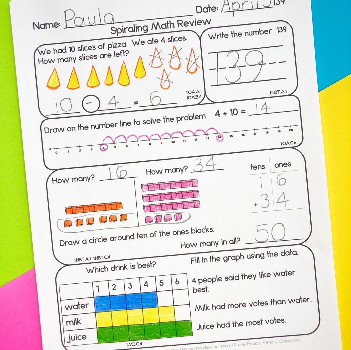 Math Spiral Review Daily Worksheets Morning Work Homework Month 7 - Etsy
