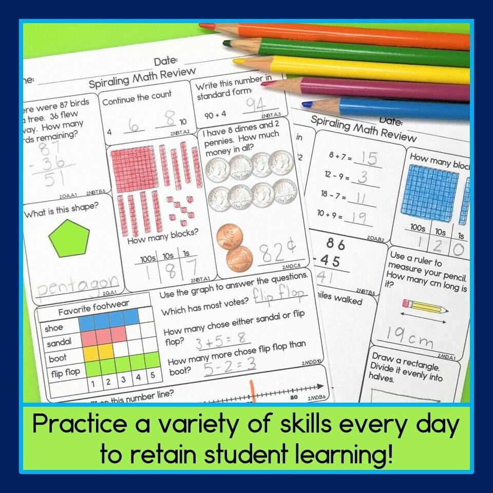2nd Grade Math Spiral Review Morning Work Homework Warm Ups Month 1 - Etsy