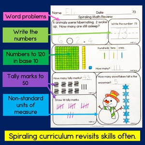 1st Grade Math Spiral Review Daily Worksheets Morning Work Homework ...