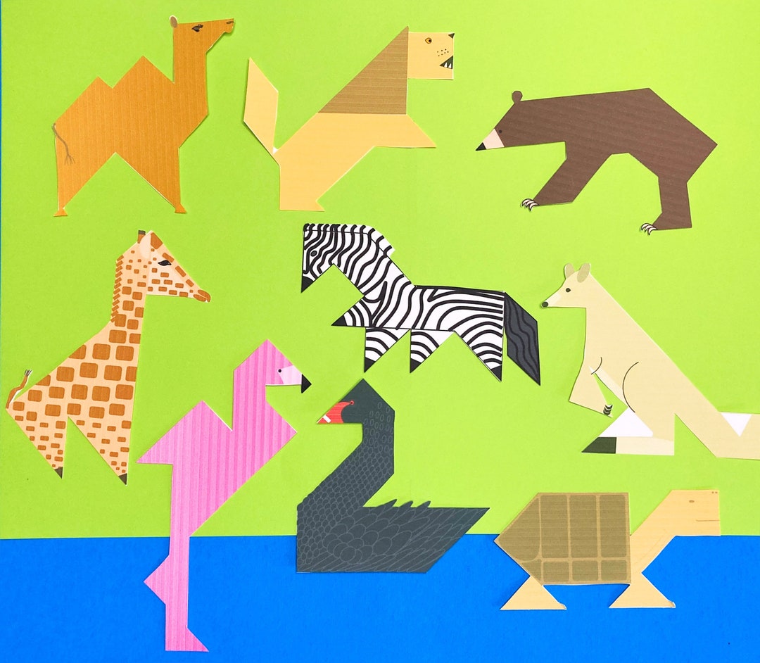Zoo Animal Tangram Puzzles 2D Shapes Math Center - Etsy