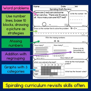 Math Spiral Review Daily Worksheets Morning Work Homework Month 8 - Etsy