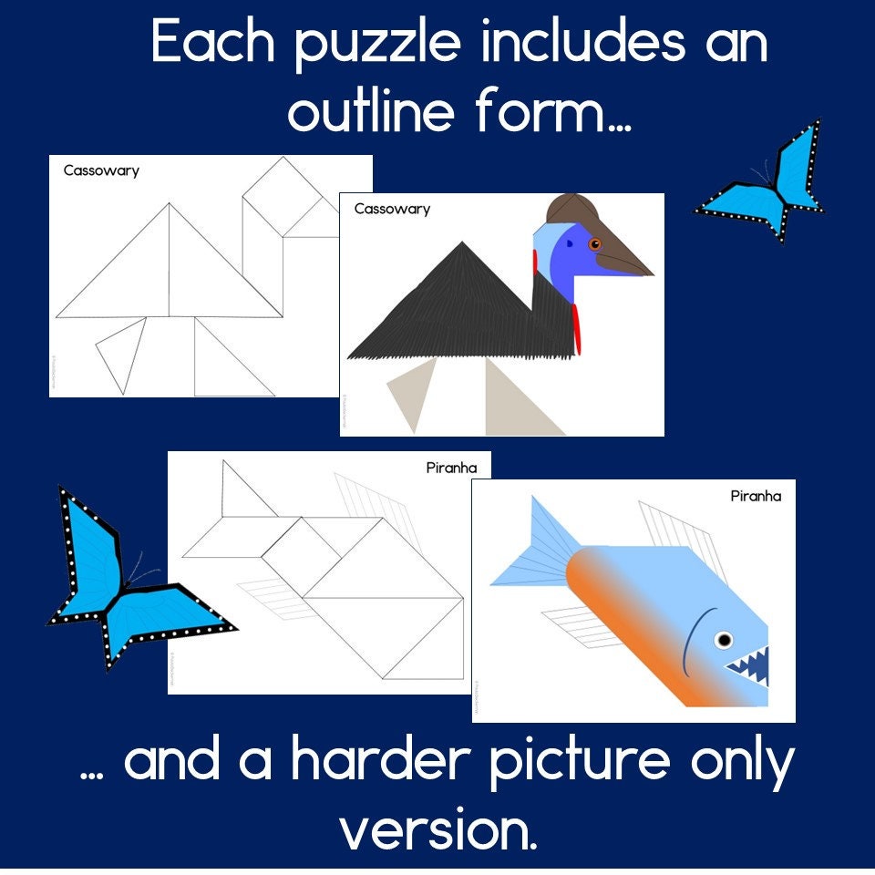 Rain Forest Animals Tangram Puzzles Printable | 2D Shapes Math Center ...