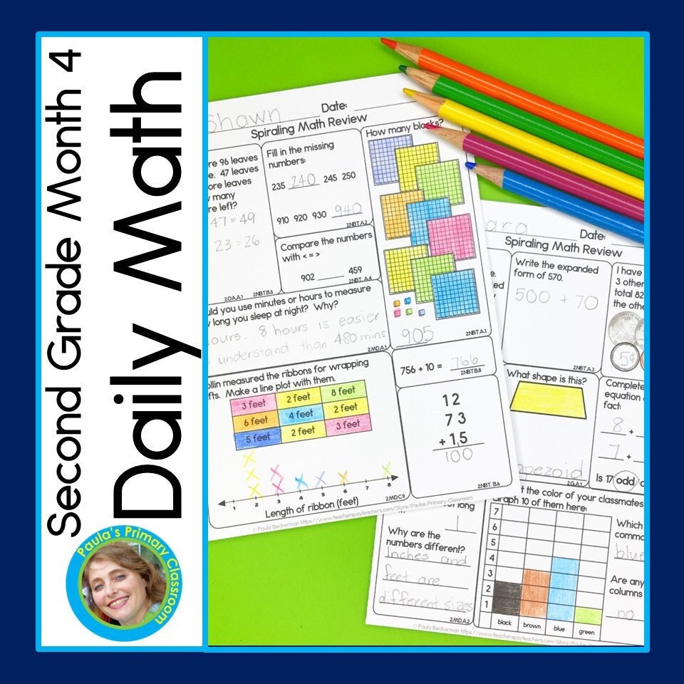 2nd Grade Math Spiral Review Morning Work Homework Warm Ups Month 4 - Etsy