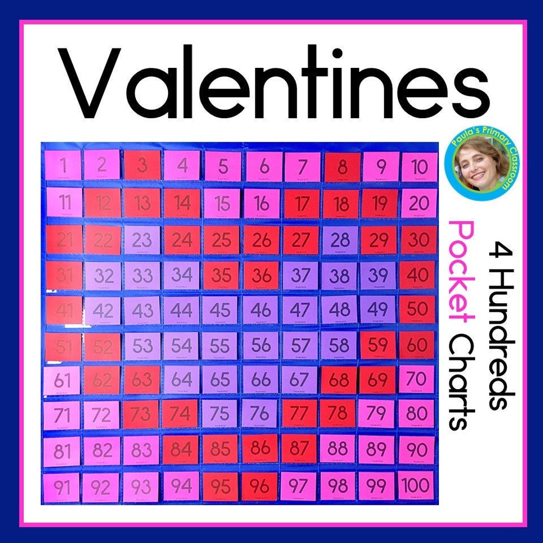 Valentines Day 100 Chart Mystery Pictures for Hundreds Pocket Charts - Etsy