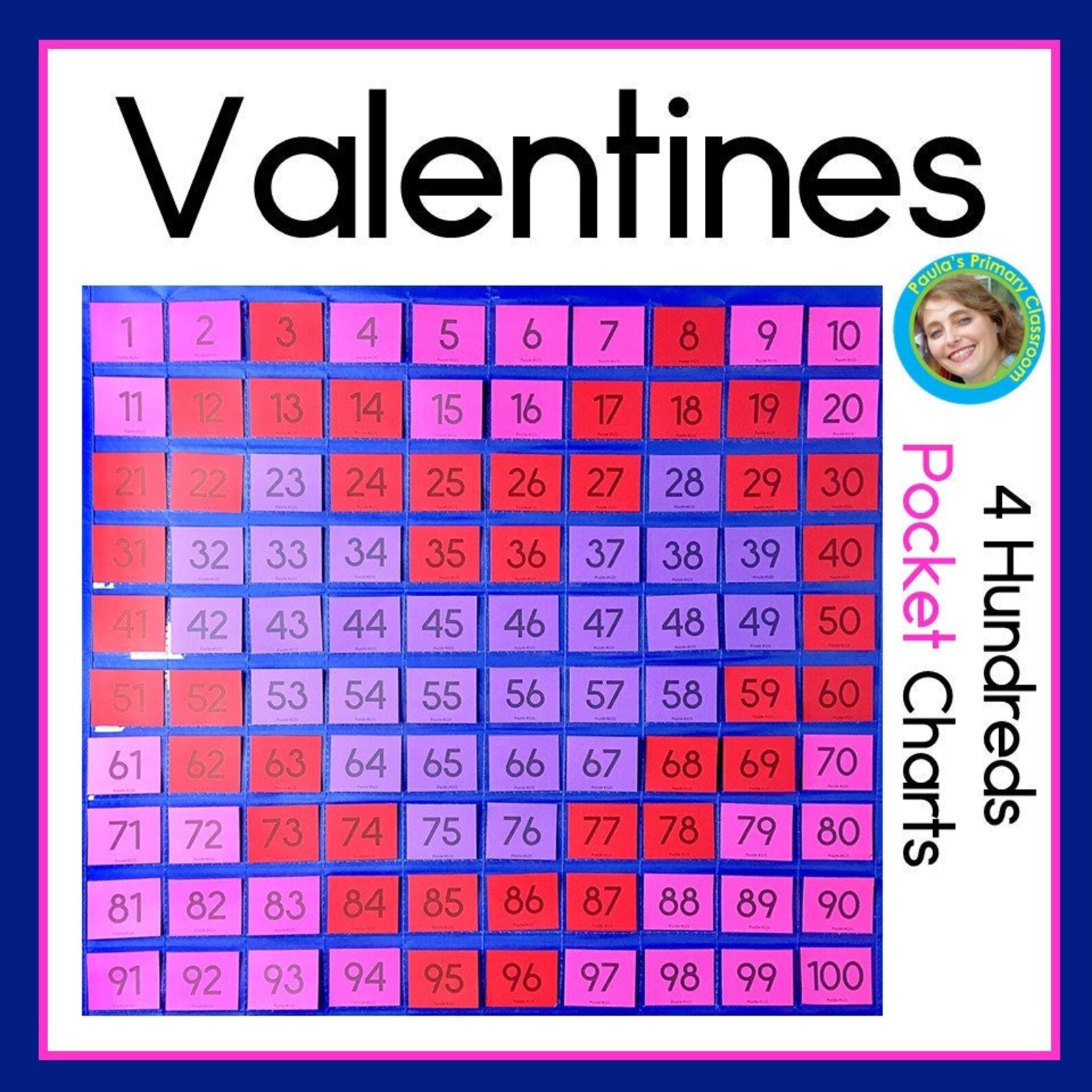 Valentines Day 100 Chart Mystery Pictures for Hundreds Pocket Charts - Etsy