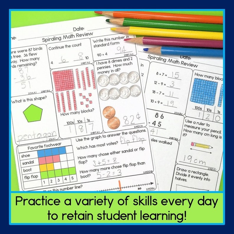 2nd Grade Math Spiral Review | Morning Work | Homework | Warm Ups Month ...