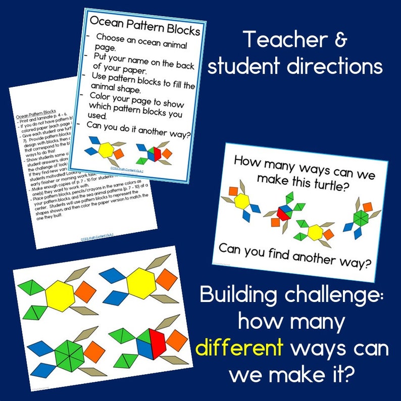 Ocean Pattern Block Mats | 2D Shape Puzzles | Problem Solving Critical Thinking - Etsy