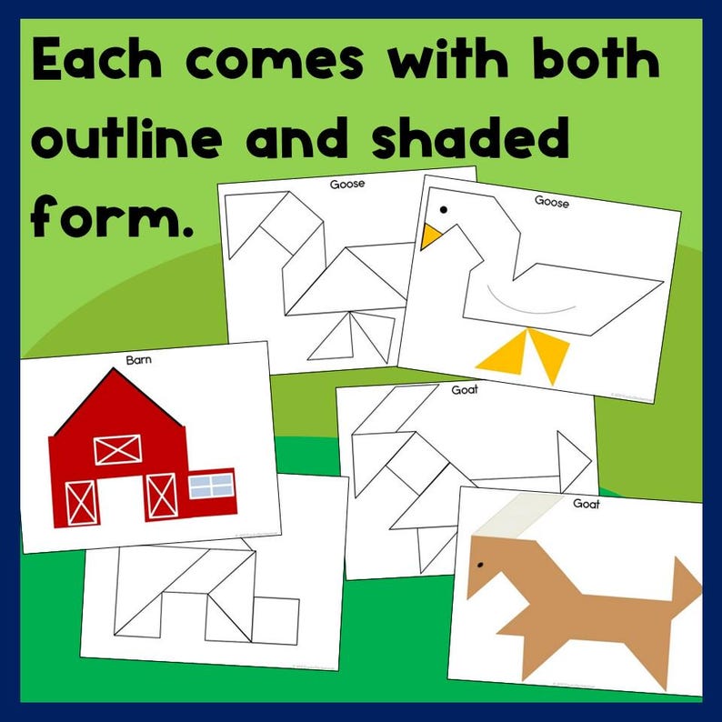 Farm Animals Printable Tangrams Congruent 2D Shapes Math Center and ...