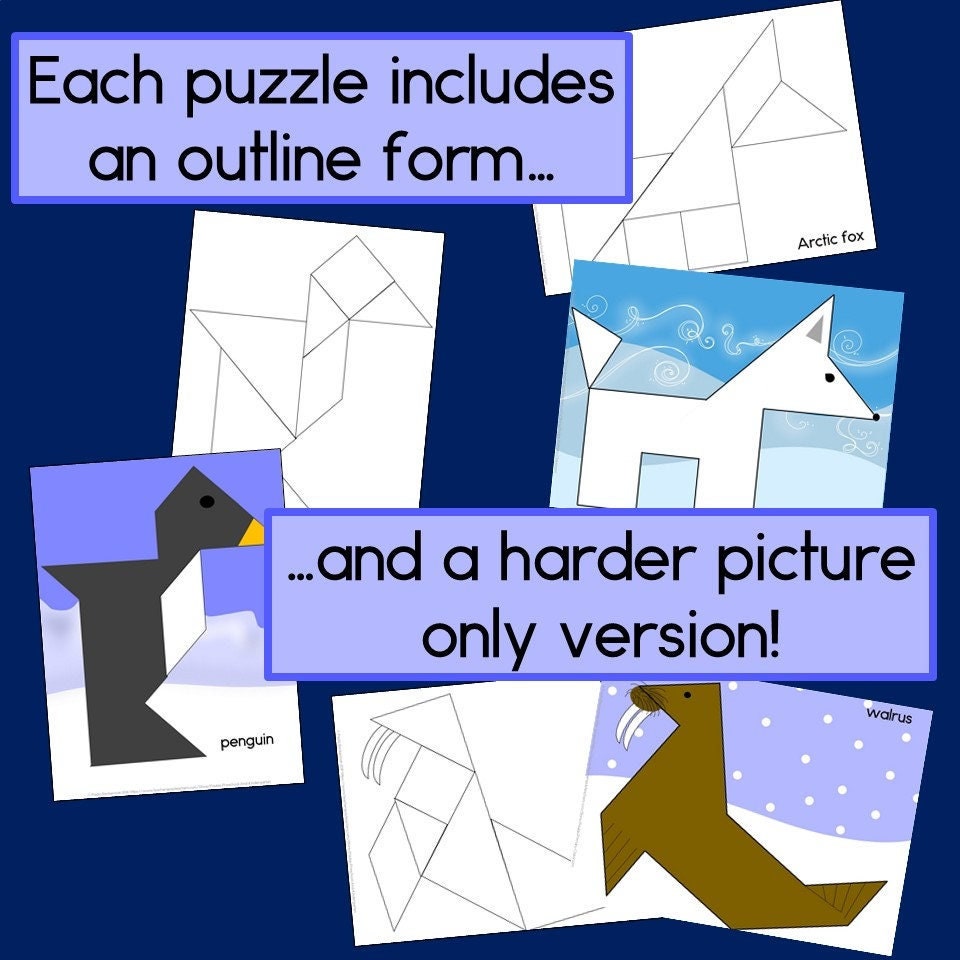 Polar Animal Tangram Puzzles Printable | 2D Shapes Math Center ...