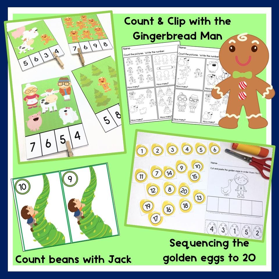 Fairy Tale Math Centers for Preschool Kindergarten | Numbers Counting ...