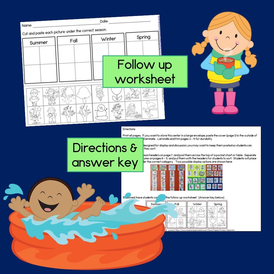 Four Seasons Picture Sorting Posters and Worksheet Spring Summer Winter ...