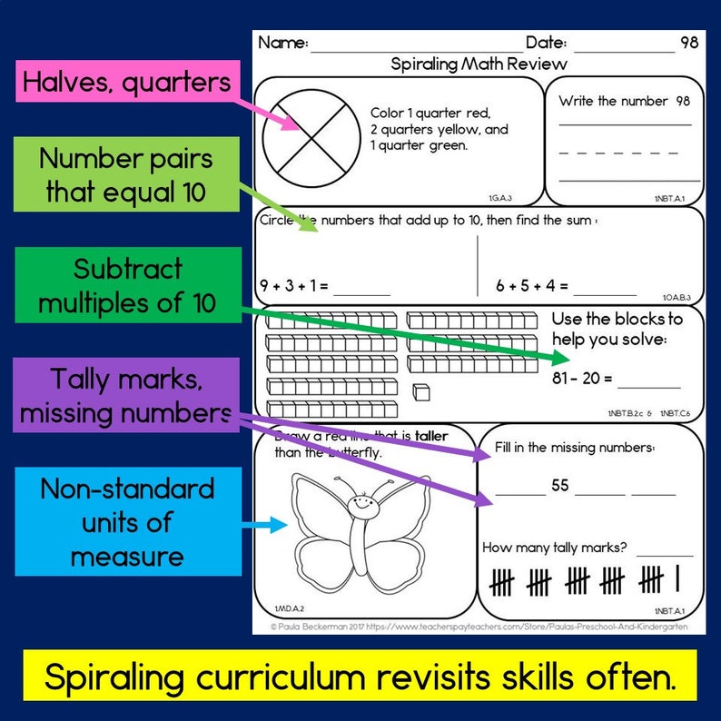 Math Spiral Review Daily Worksheets Morning Work Homework Month 5 ...