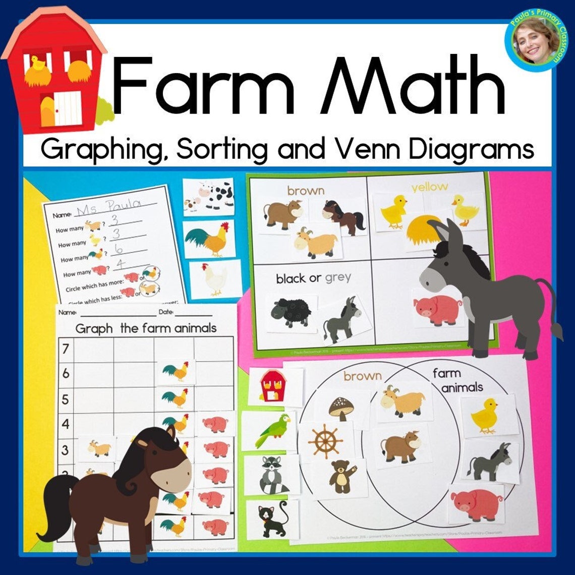 Farm Math With Sorting, Graphing and Venn Diagram - Etsy