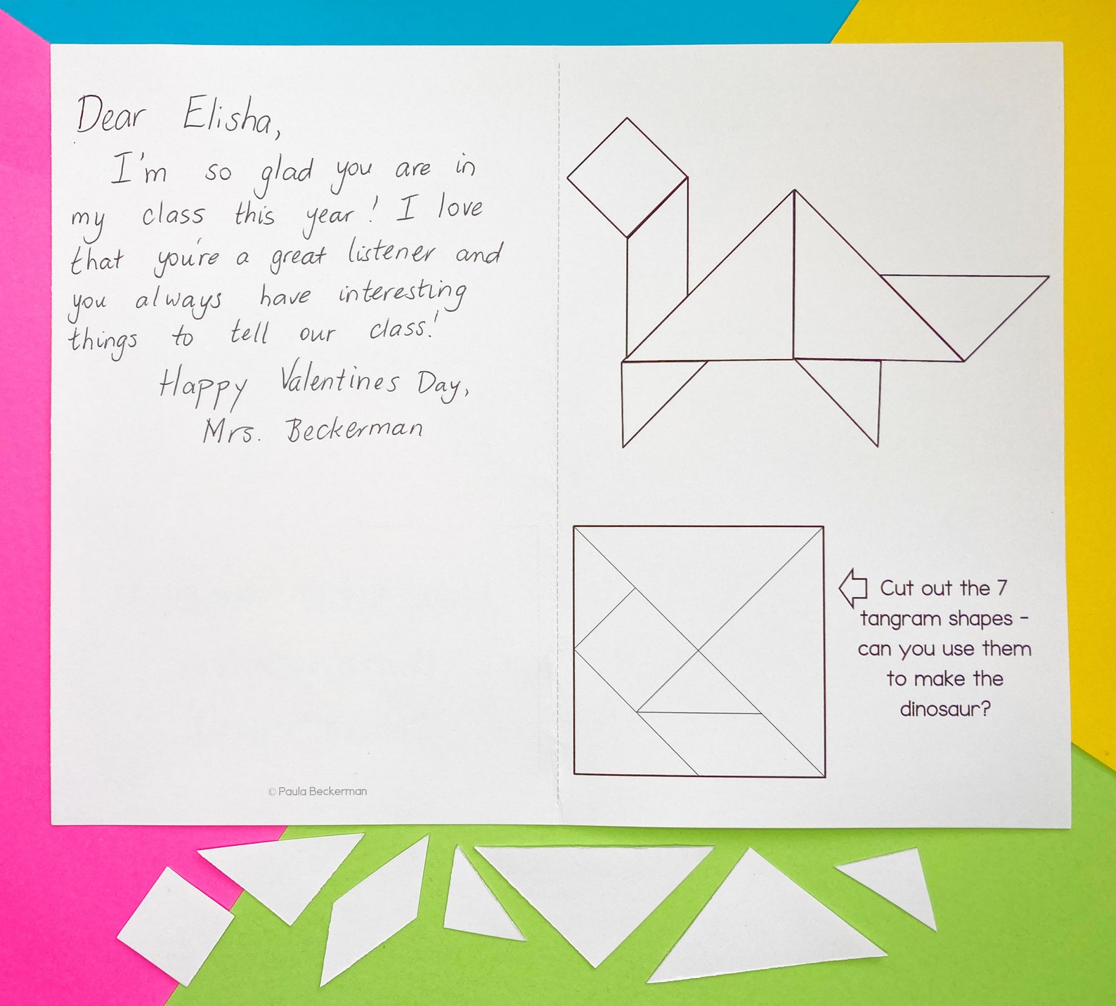 Valentines Day Cards for Students Printable Dinosaur Tangram Puzzles ...