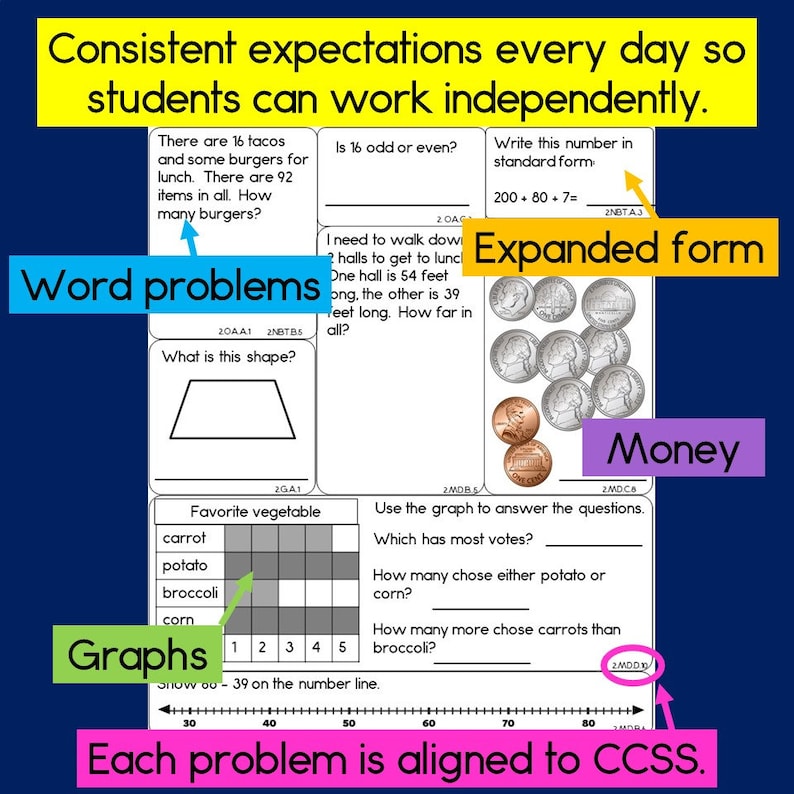 2nd Grade Math Spiral Review | Morning Work | Homework | Warm Ups Month ...