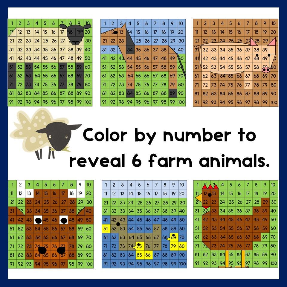 Farm Animals 100s Chart | Hundreds Charts | 100 Chart Mystery Pictures ...