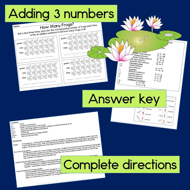 Frog Math With Addition Subtraction Word Problems Graphing and ...