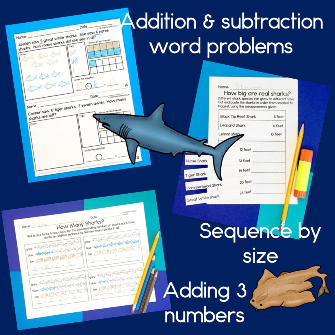 Shark Math With Measurement Graphing Addition and Subtraction - Etsy