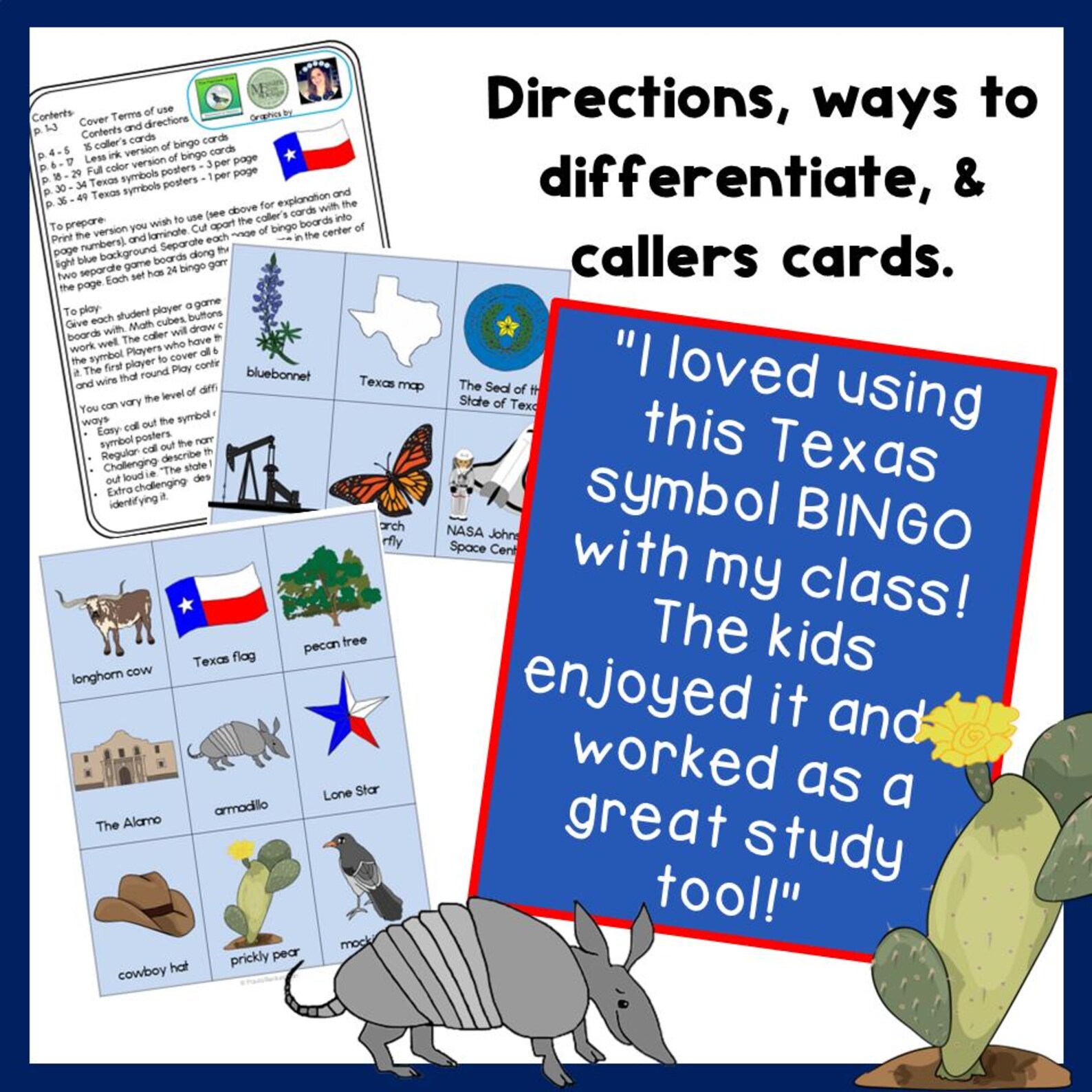 Texas Symbols Bingo Game & State History Posters (printable) - Etsy