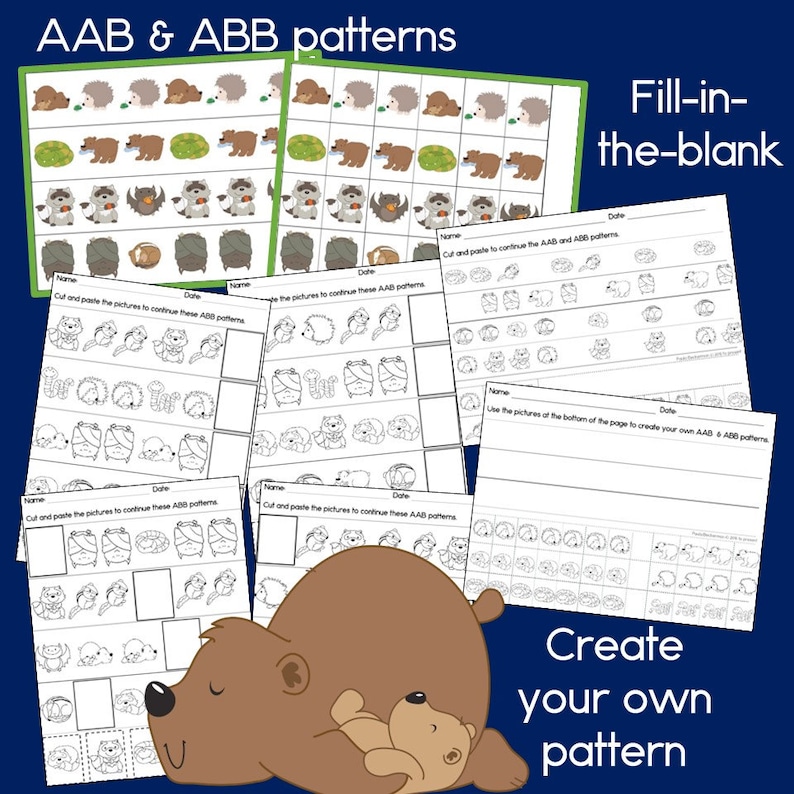 Hibernating Animals | Hibernation Patterns Math Center With AB ABC AAB ...